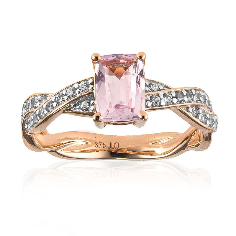 Béryl rose non traité, bague en or rose 9K, brésilien 0,69ct