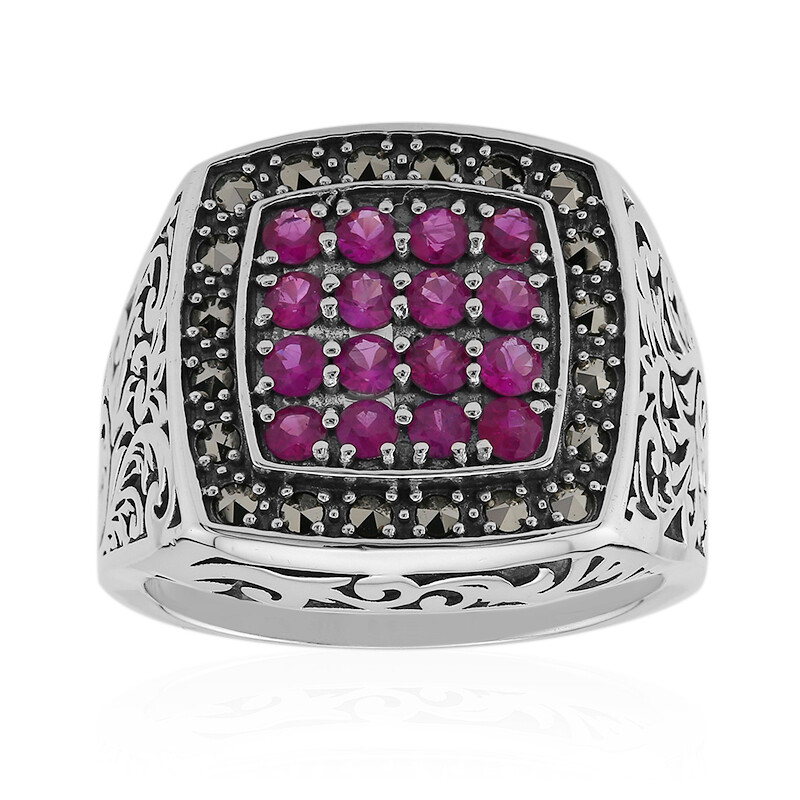Bague en argent sterling avec rubis de Madagascar et marcassite, 0,76ct